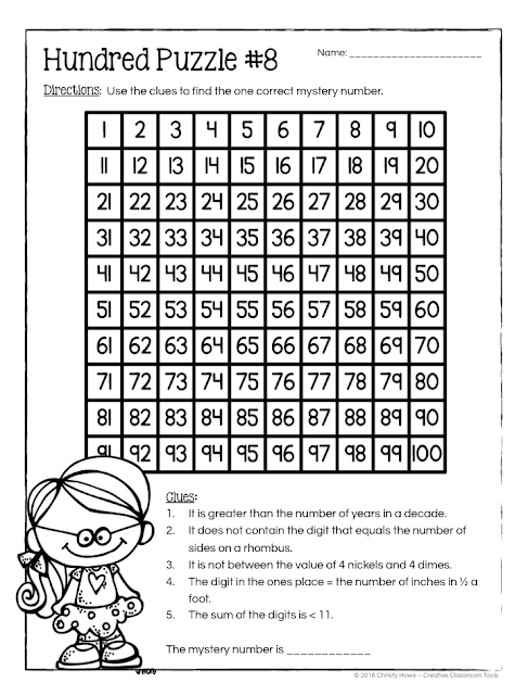 Hundred Board Number Puzzles - creative classroom tools