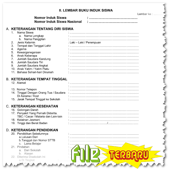 Download Contoh Buku Induk Siswa ( TK, SD, MI, SMP, SMA) | File Terbaru