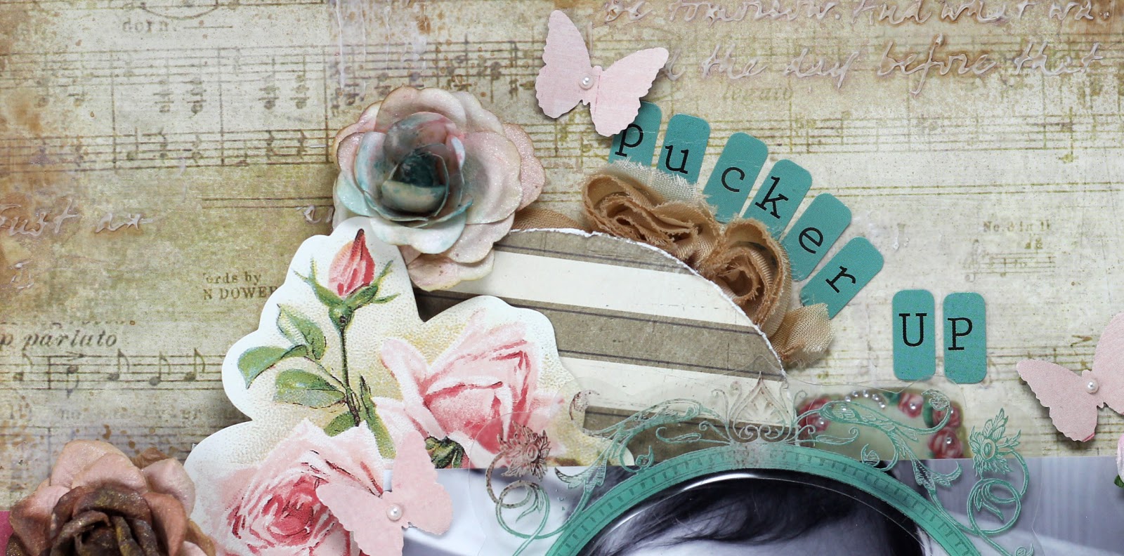 Tiffanys Paper Designs: Pucker Up layout. The Piece by Piece DT Project.