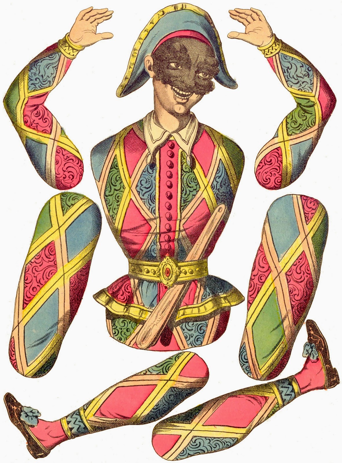The Graphics Genies: Antique French Harlequin or "Pantine" Paper Doll
