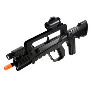 Soft Air Famas Tactical Rifle/Red Dot Scope/Silencer/Light, Black