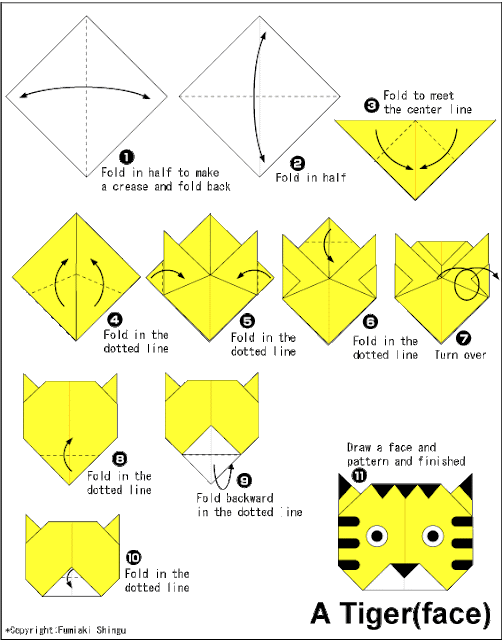 Origami Tiger (face) - Easy Origami instructions For Kids
