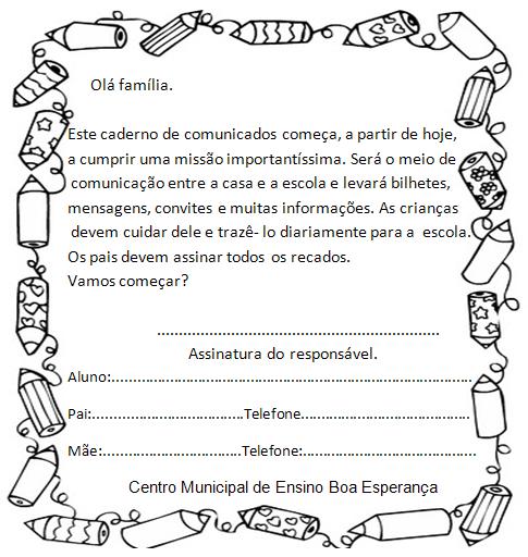 Aprender Brincando: Para o Caderno de Recados / Comunicados
