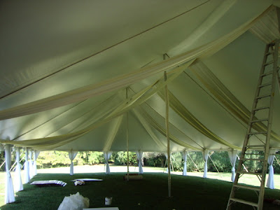 Campy Wedding Style: Installing Tent Ceiling Fabric for a really large tent