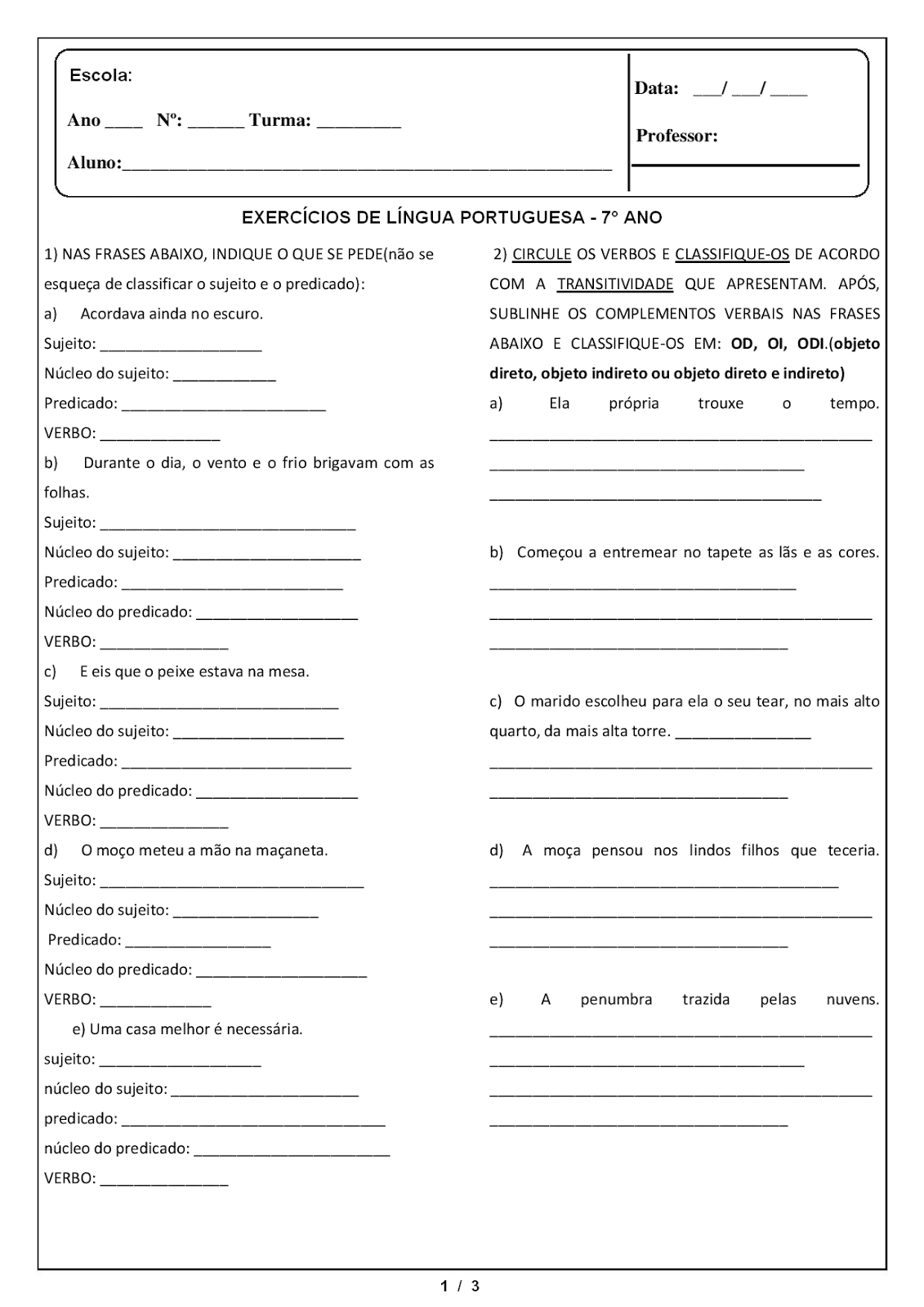 Prova 7 Ano Portugues - REVOEDUCA