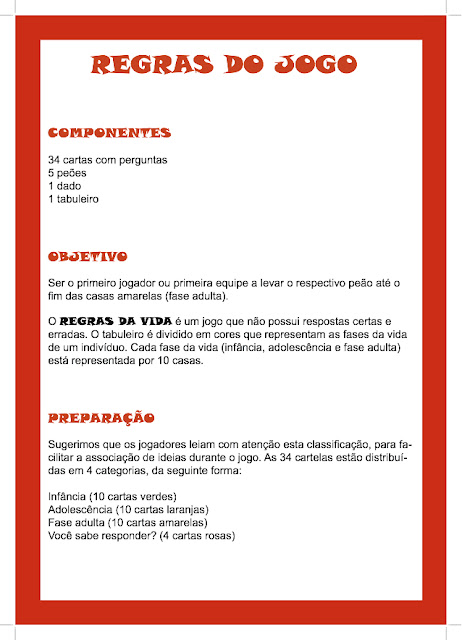 Regras da Vida - O Jogo: MANUAL DO JOGO