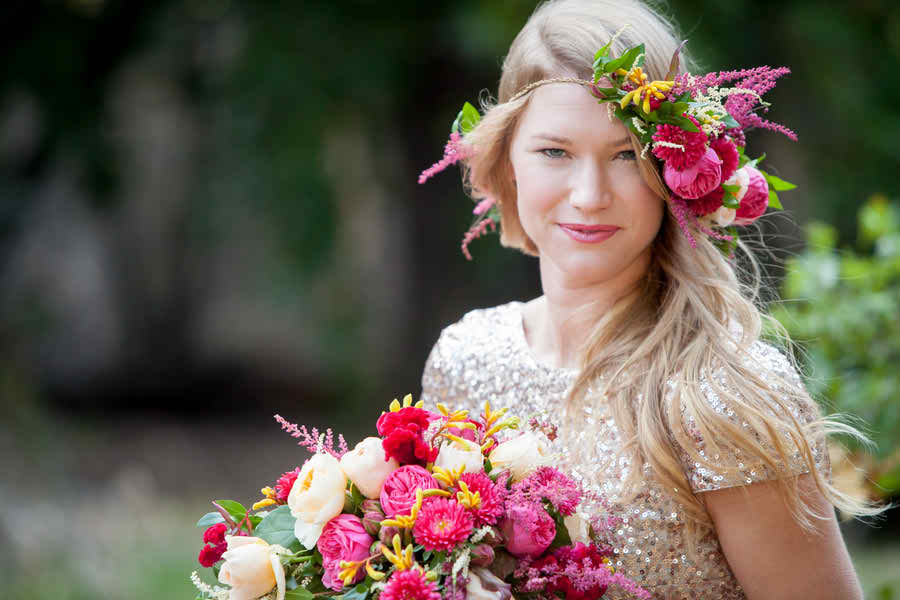 Sparkly Bridal Shoot with Boho Flower Crown | The Perfect Palette