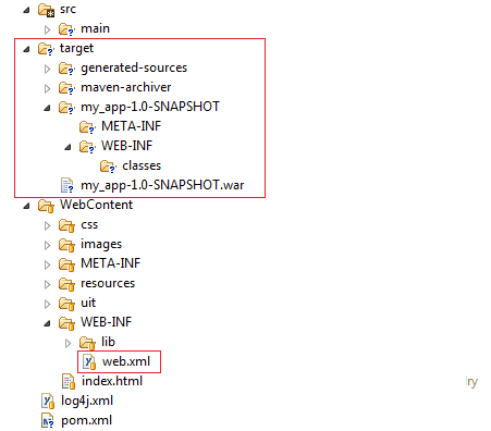 Technology highlights: Maven war plugin configuration section and web.xml