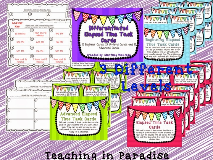 Teaching in Paradise: Differentiated Elapsed Time Task Cards!