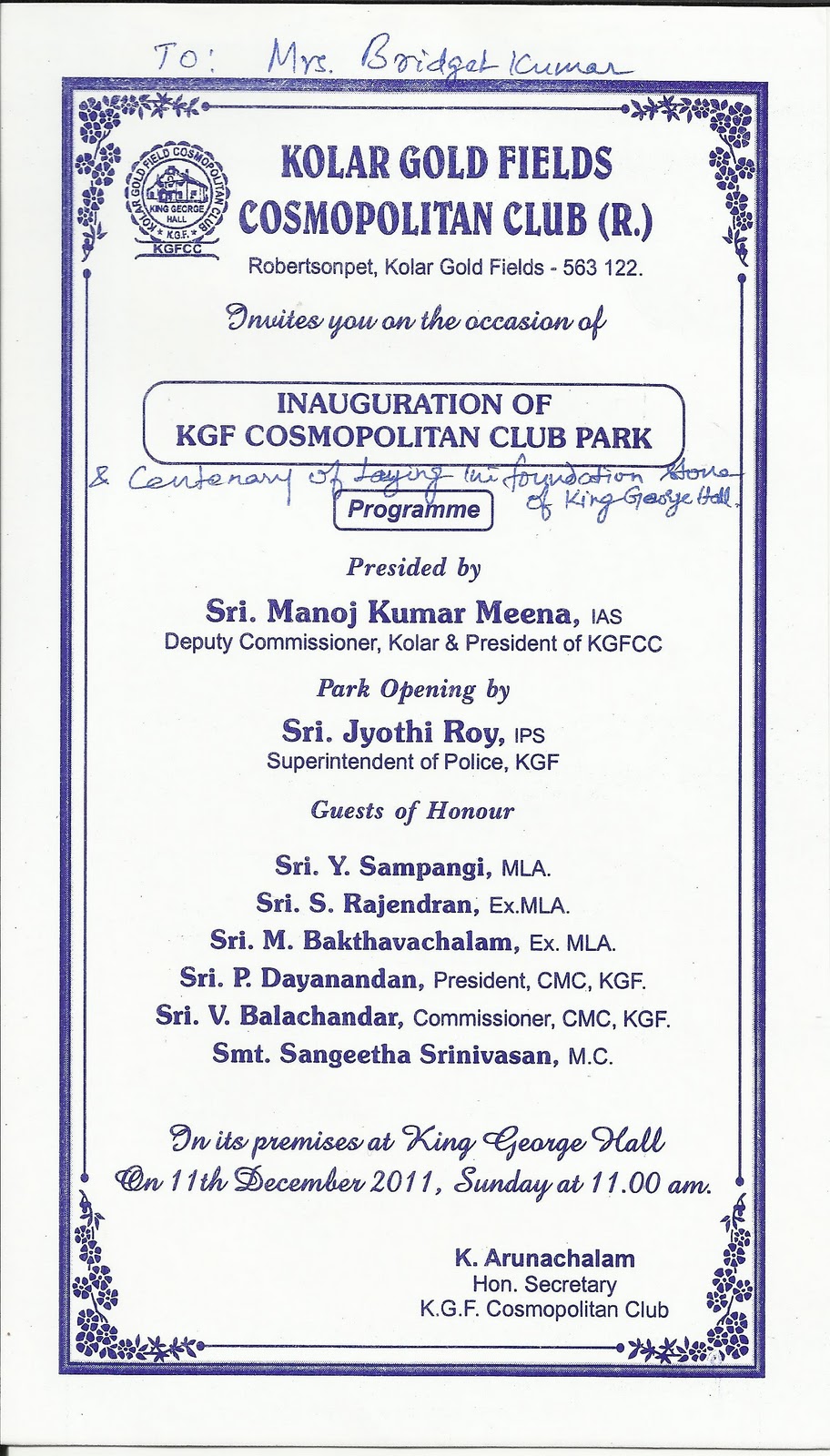 Kolar Gold Fields - NOSTALGIA: CENTENARY OF LAYING THE FOUNDATION STONE ...