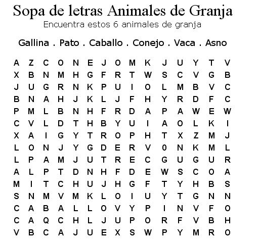 Cultura Infantil: Sopa de letras animales de la granja