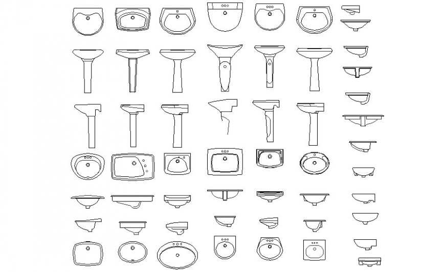 DRAWING OF WASH BASIN 2D VIEW OF SANITARY UNITS DWG FILE