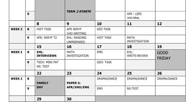 Cape Town High School: CTHS GET Calendars - 9 Apr '19