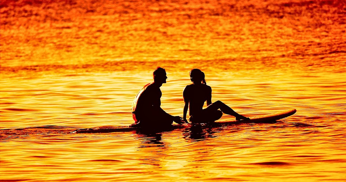 stock photography: Sunset Surf Couple Photo Ready Frame From