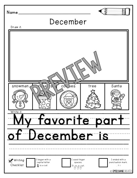 Emily Jane Creates: DECEMBER NO PREP KINDERGARTEN PACKET-OVER 100 PAGES!