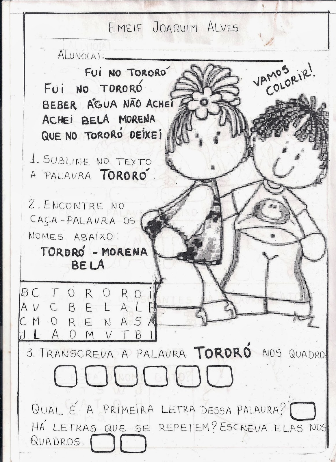 Atividade Com A Musica Fui No Tororo - EDUCA