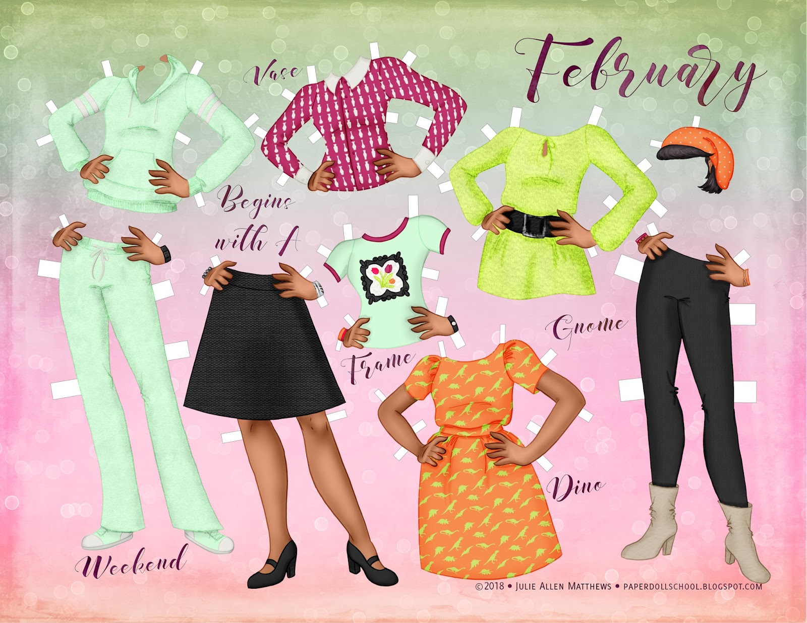 Paper Doll School: February Paper Doll -Set 6
