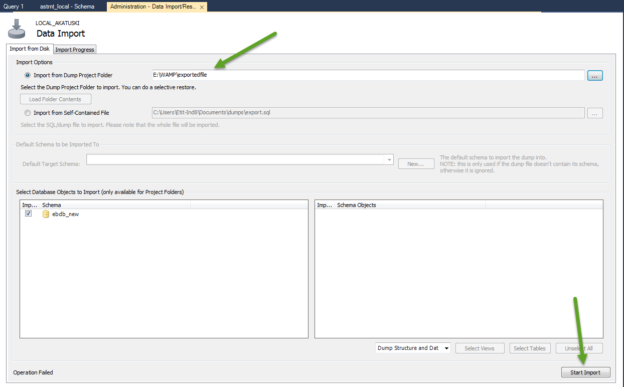 Dimensi TutupBotol: Importing mysql file using workbench