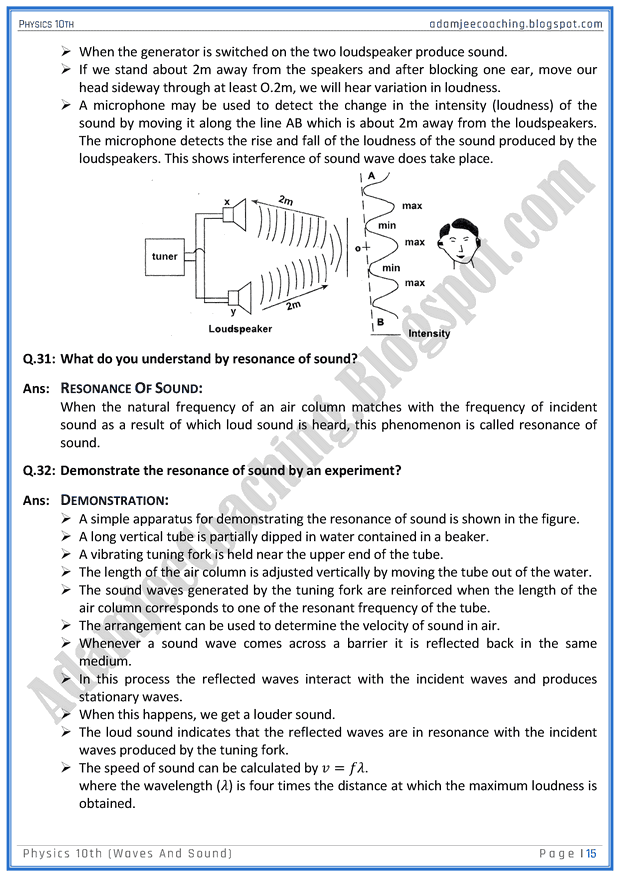 Adamjee Coaching: Waves and Sound - Question Answers - Physics 10th