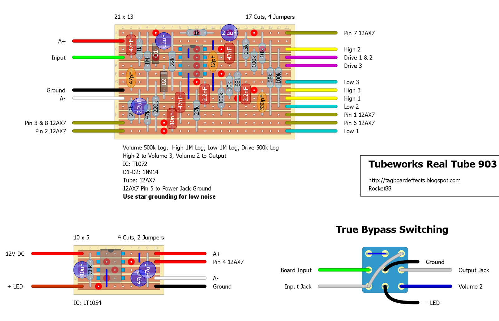 Guitar FX Layouts: Tubeworks Real Tube 903 Modded Tone Stacks