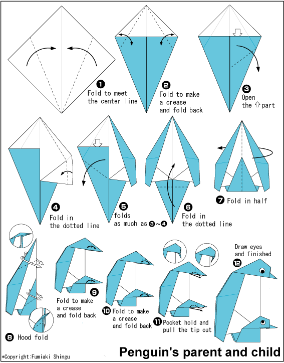 Penguin's parent and child - Easy Origami instructions For Kids