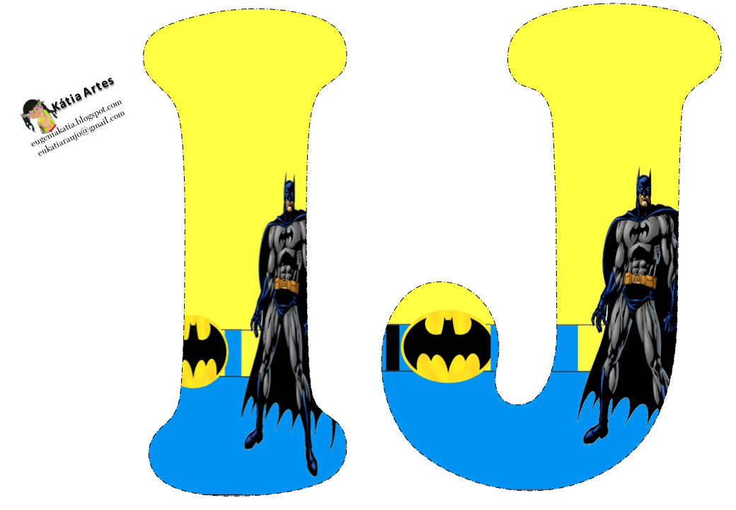 Alfabeto de Batman en fondo amarillo y azul. - Oh my Alfabetos!