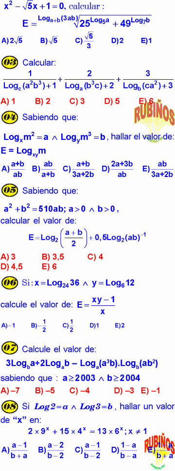 LOGARITMOS EJERCICIOS CON RESPUESTAS
