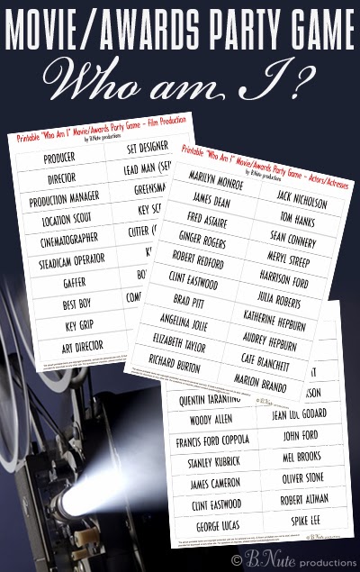 bnute productions: Free Printable Movie/Oscar Party Game: Who Am I?