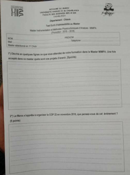 Exemple Concours Master Instrumentation et Méthodes Physicochimiques D ...