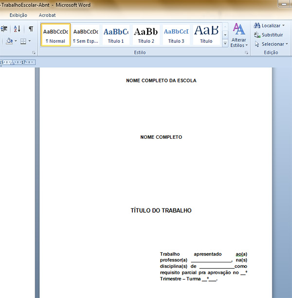 Baixe Modelos: [Word] Trabalho escolar - ABNT