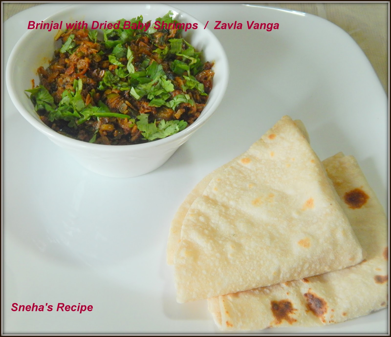 Brinjal with Dried Baby Shrimps / Zavla Vanga #FishFriday - Sneha's Recipe