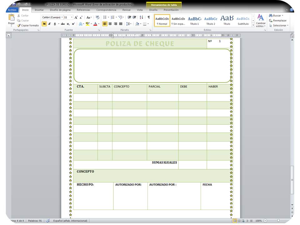 Registra informacion contable en forma electronica : FORMATO DE PÓLIZAS