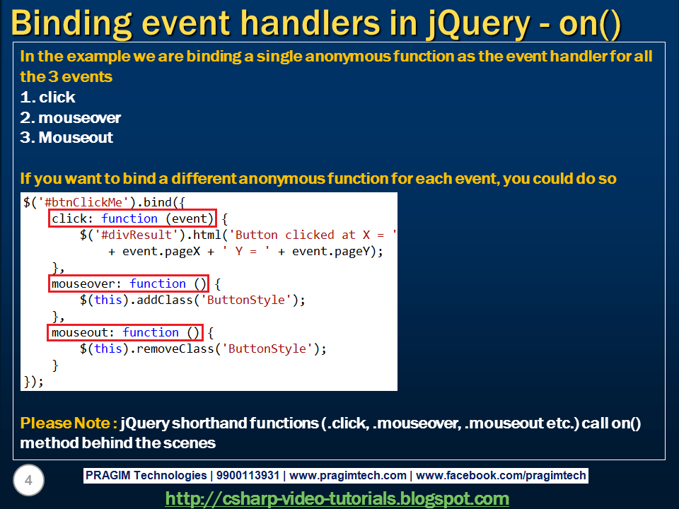 Sql Server Net And C Video Tutorial Binding Event Handlers Using Jquery On Method 2289