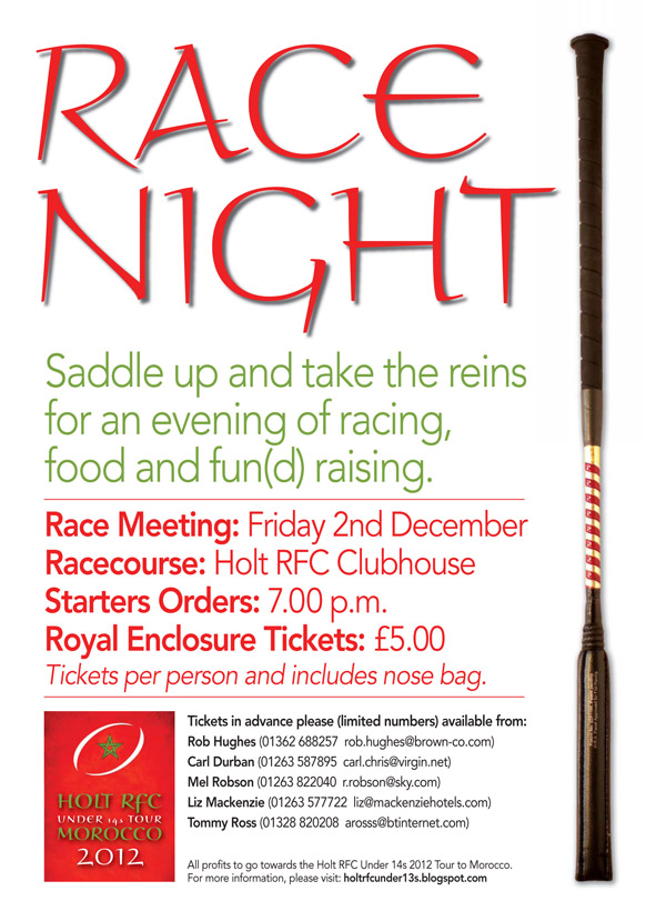 Holt Rugby Club Under 16s: RACE NIGHT 2nd December