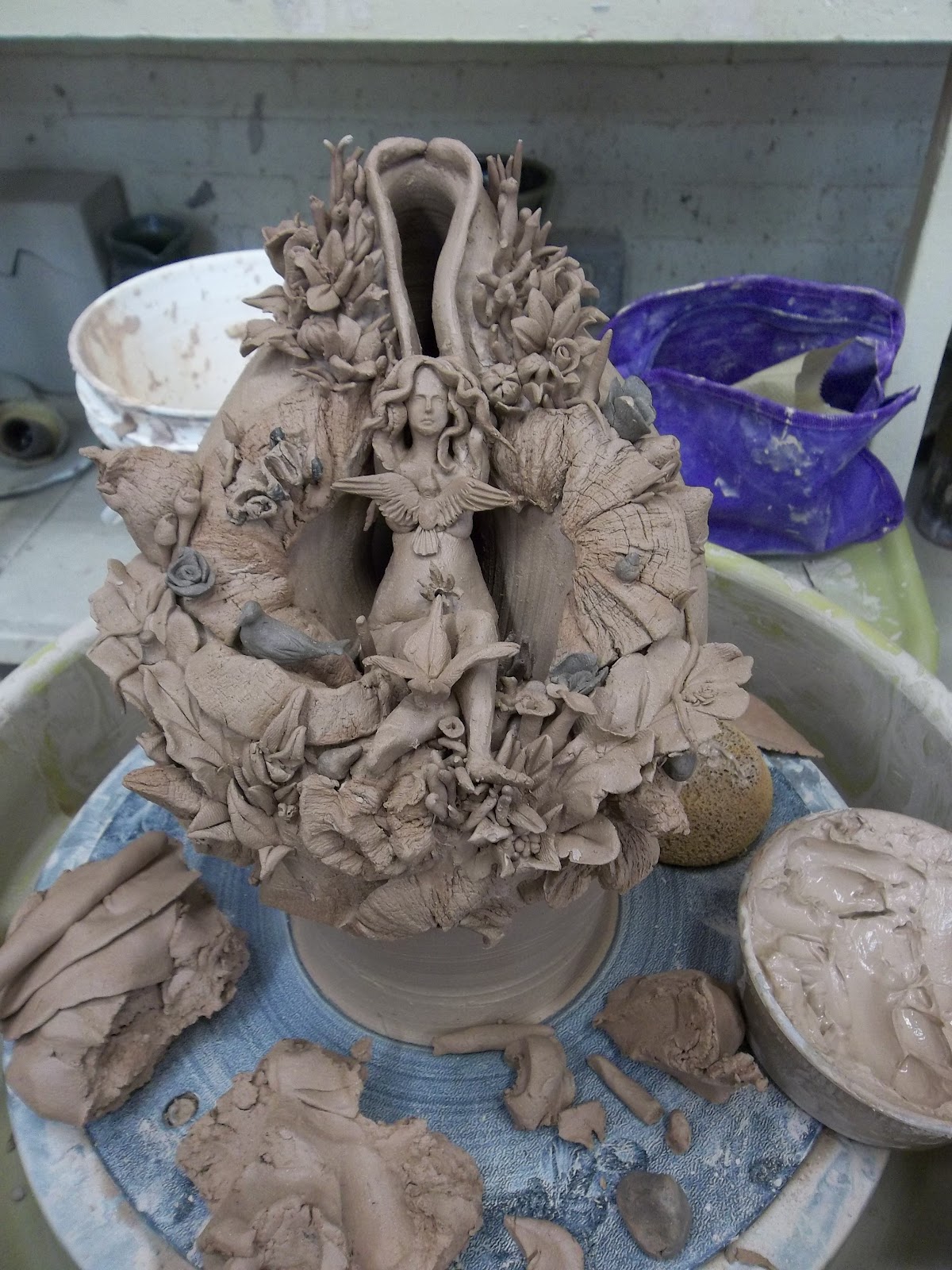 The Butterfly People : Wheel Thrown, encrusted, sculpted, pottery