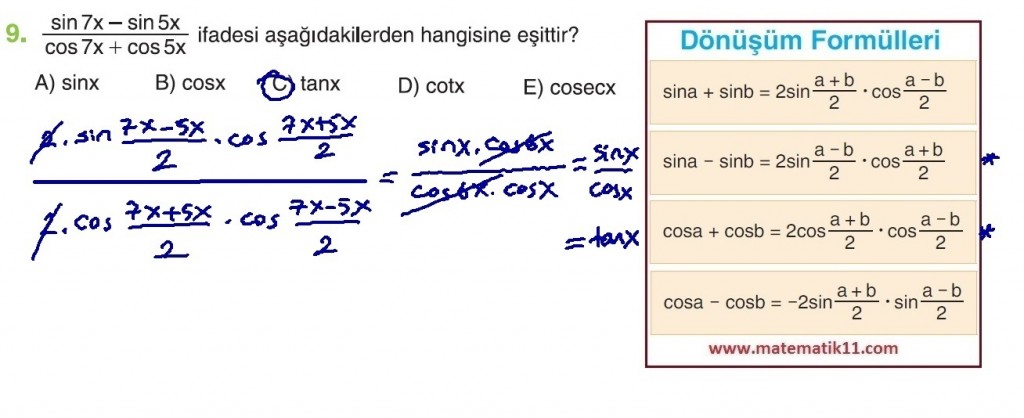 11.SINIF İLERİ MATEMATİK KİTABI CEVAPLARI İPEKYOLU YAY SAYFA 223 soru 9