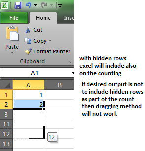 Excel automatic row numbering