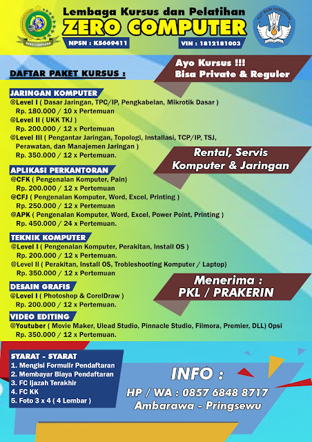 Brosur Kursus Komputer dan Jaringan 2019 / 2020 - ZERO COMPUTER | Ambarawa - Pringsewu