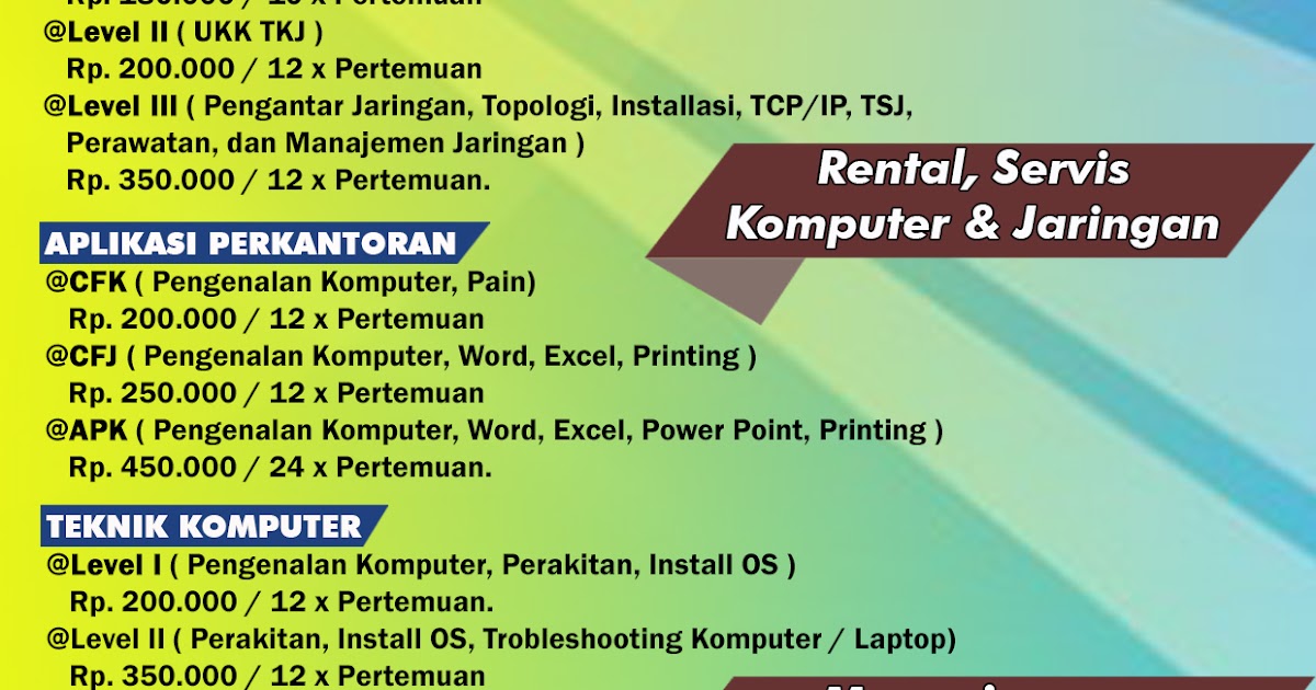 Brosur Kursus Komputer dan Jaringan 2019 / 2020 - ZERO COMPUTER | Ambarawa - Pringsewu