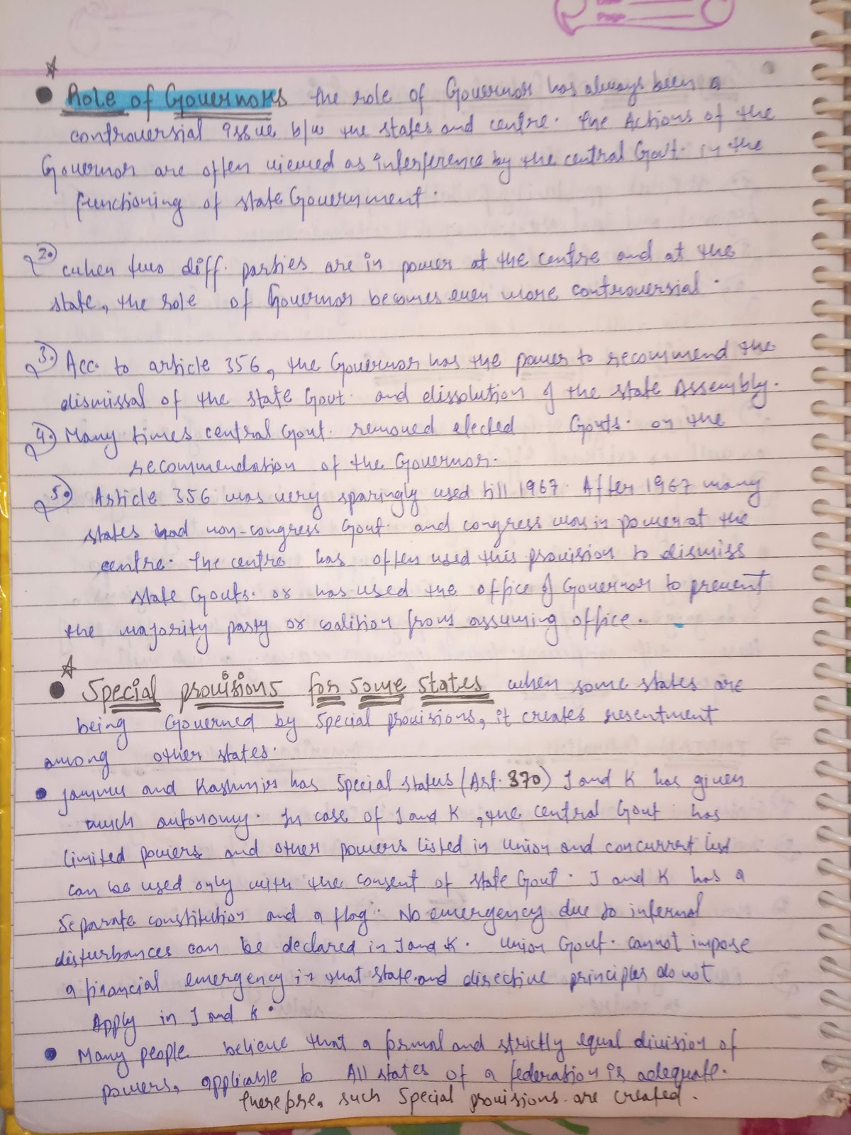 Handwritten Notes of FEDERALISM - Political Science - Class 11th ...