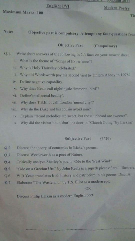 UOS Past Papers: MA English Annual system:Part 1 and Part 2 ~ Sadaqat ...