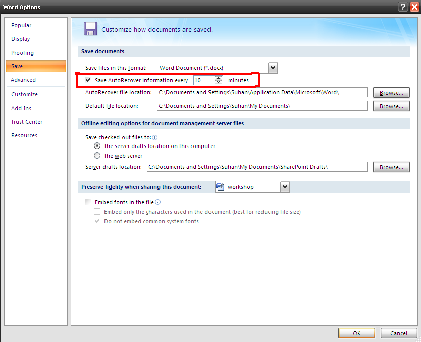 TECH AVAIL: How to change AutoRecover interval in Office 2007 and 2010?