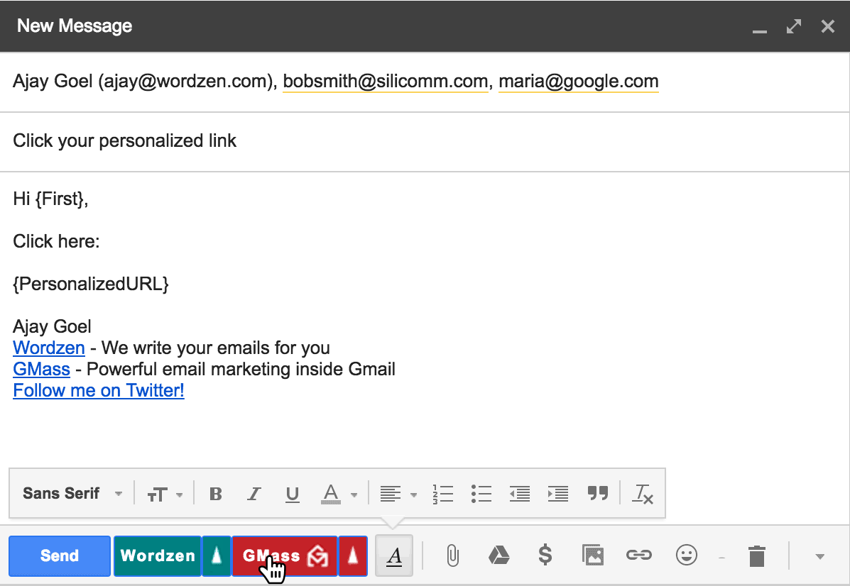 How to include a personalized link in a Gmail email marketing campaign