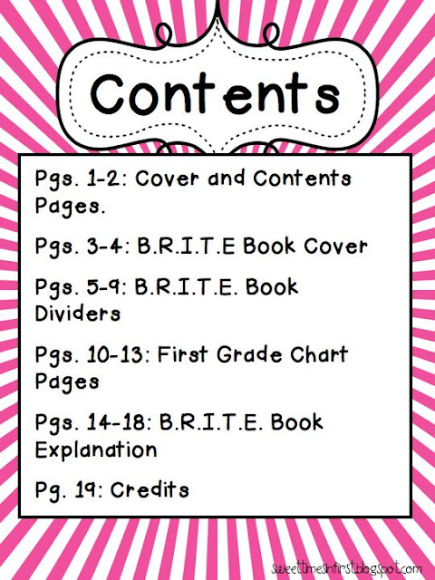 Sweet Times in First: B.R.I.T.E. Book {Student Organization Binder}