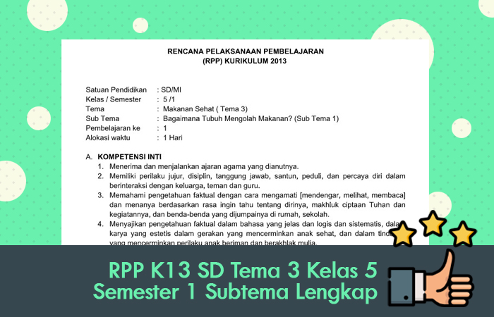 RPP K13 SD Tema 3 Kelas 5 Semester 1 Subtema Lengkap | RPP K13