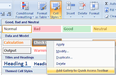 Add Cell Styles gallery to the Quick Access Toolbar in Excel 2007 | Tech OX