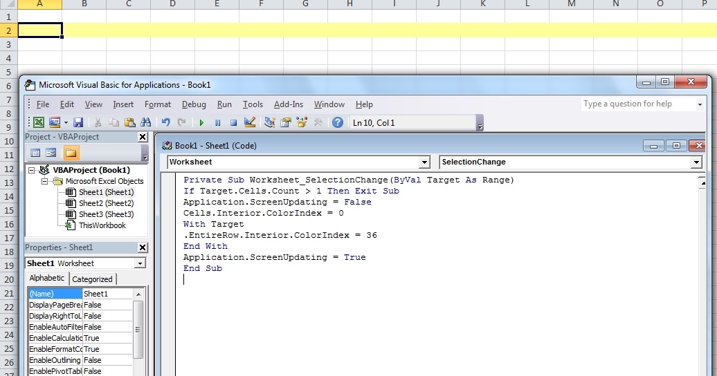 Paul s Daily Posts Highlighting The Active Row In Excel