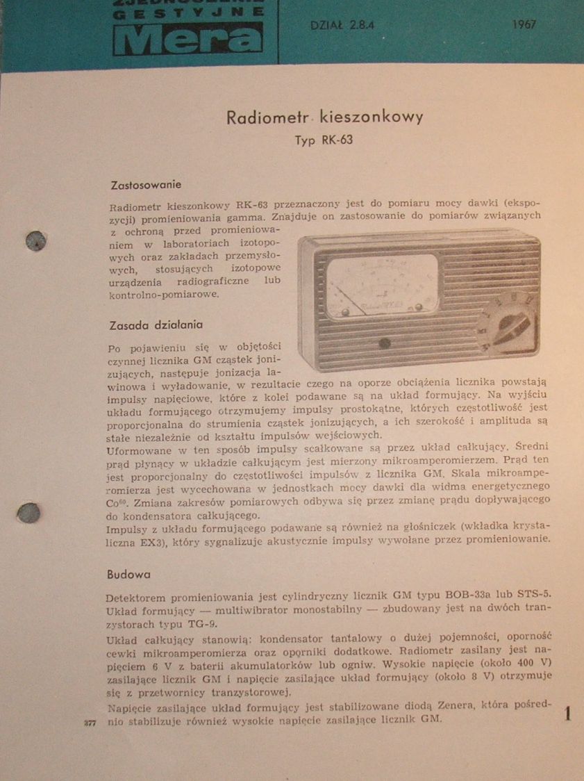 Promieniotwórczość wokół nas - fakty i mity: Radiometr kieszonkowy RK-63