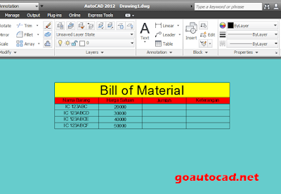 Post 19 : Membuat Bill of Material (BOM) di Autocad - Go Auto CAD