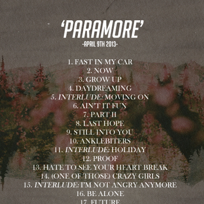 The Parafamily Website: Paramore 4th Album Track List
